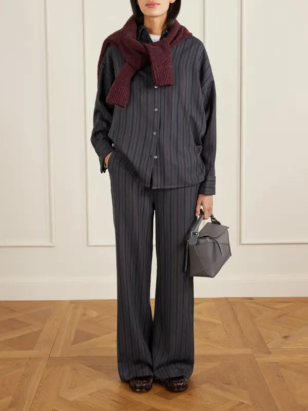 THE ELDER STATESMAN Striped Wool And Cashmere Blend Twill Shirt