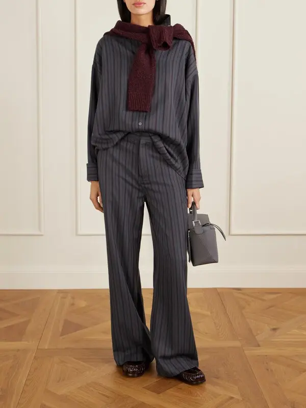 THE ELDER STATESMAN Striped Wool And Cashmere-blend Twill Pants