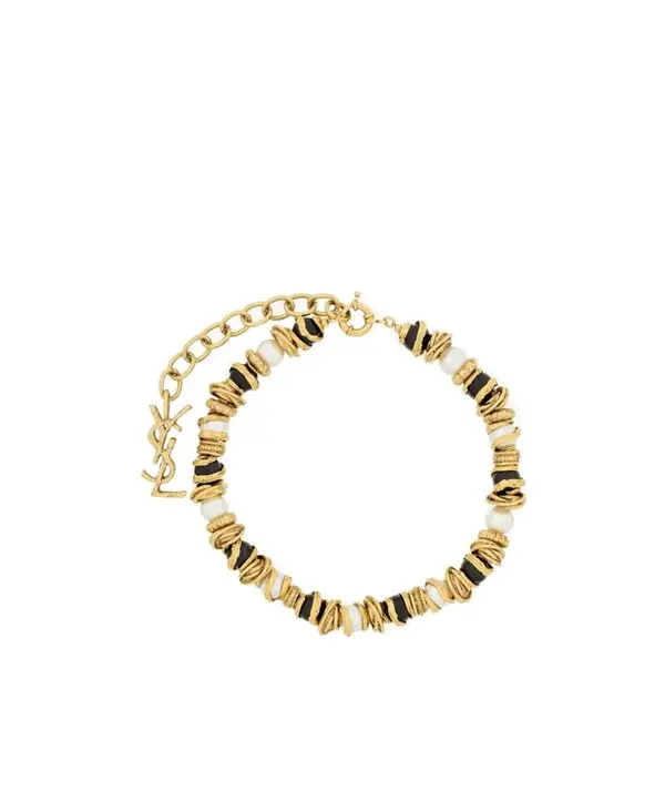 Saint Laurent Loulou Pearl And Disk Necklace In Resin And Metal - Yellow