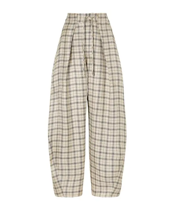KALLMEYER Pleated Plaid Linen Blend Trousers