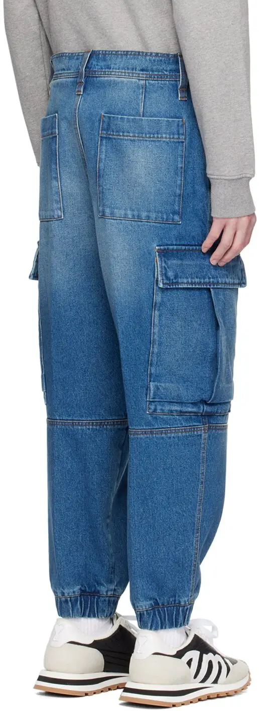 AMI Paris Mid-wash Denim Cargo Pants