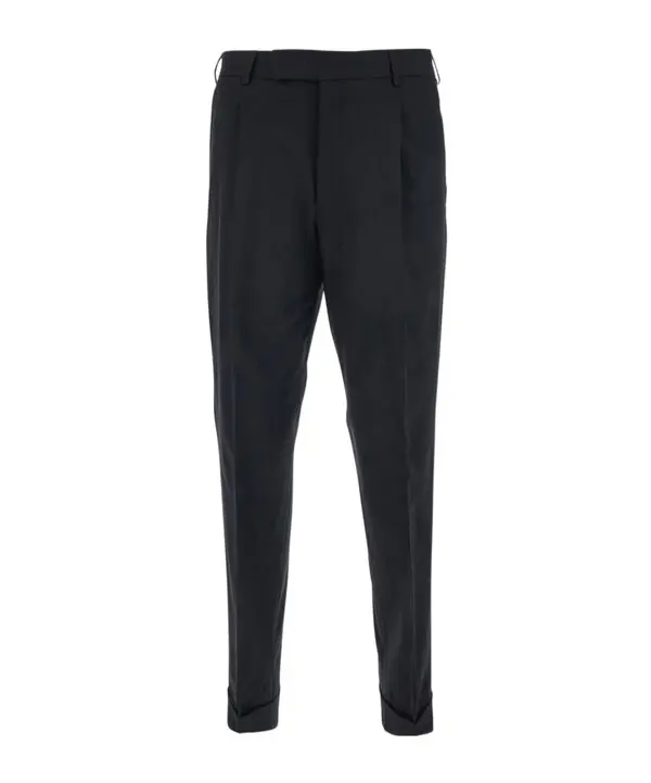PT TORINO Wool Stretch Tapered Legs Cuffed Hem Pants - Black