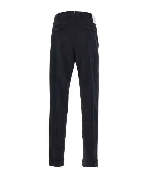 PT TORINO Wool Stretch Tapered Legs Cuffed Hem Pants - Black