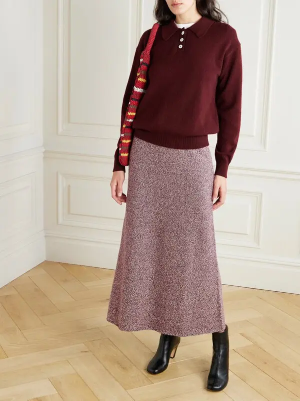 THE ELDER STATESMAN Marl Cashmere Midi Skirt