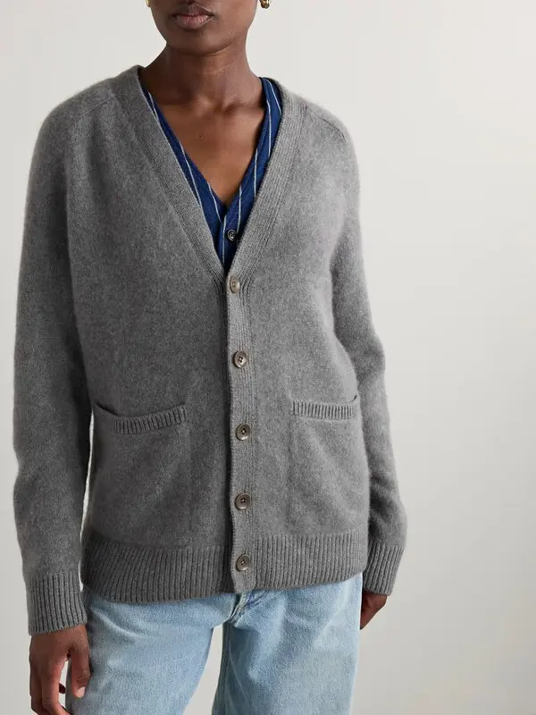 THE ELDER STATESMAN Long-sleeved Cashmere Cardigan - Grey