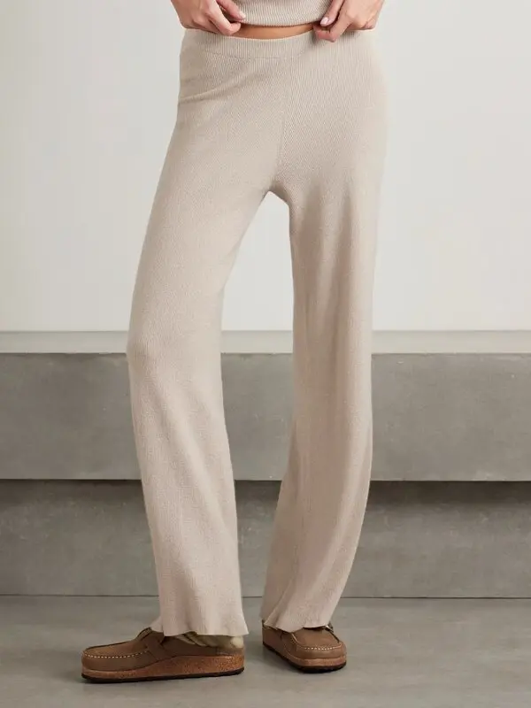 THE ELDER STATESMAN Ribbed Blend Wide-leg Casual Pants