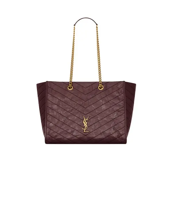 Saint Laurent Niki Shopping Bag In Vintage Leather - Cabernet Red