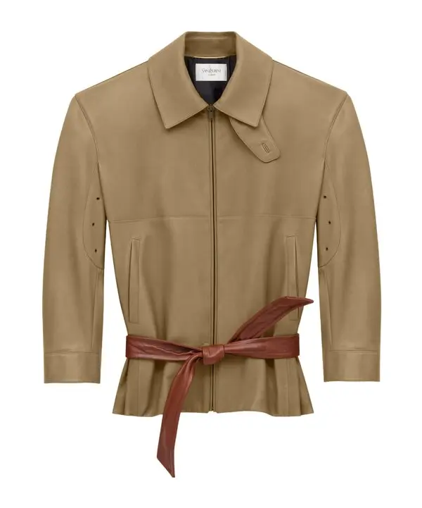 Saint Laurent Belted Jacket In Lambskin