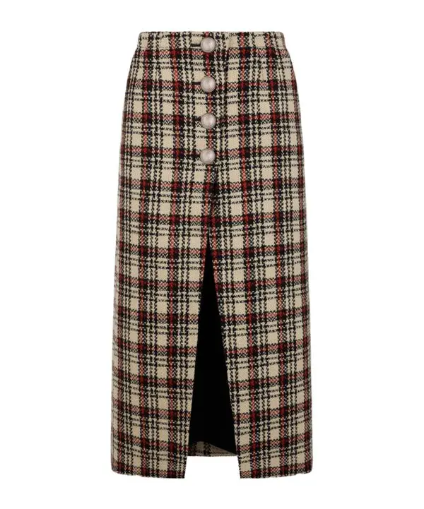 Rabanne Tartan Pattern Midi Skirt With Button Detailing