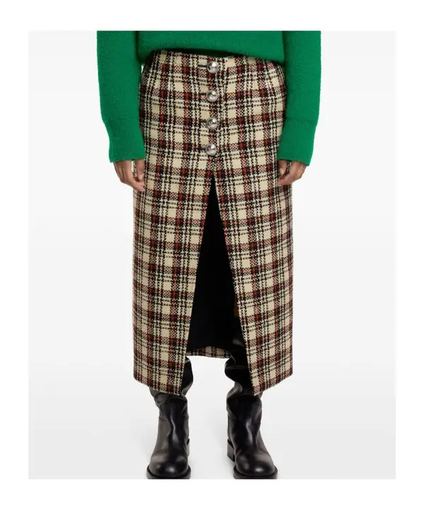 Rabanne Tartan Pattern Midi Skirt With Button Detailing