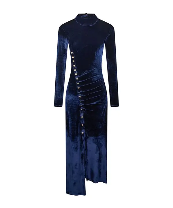 Rabanne Draped Velvet Long Dress