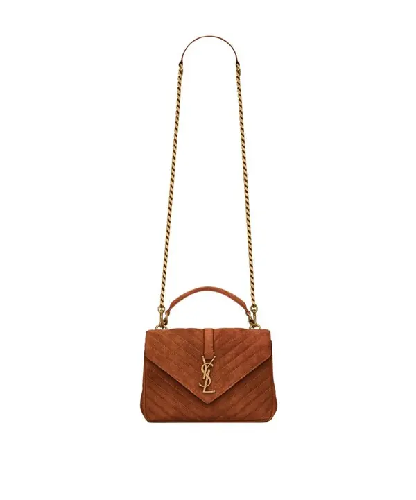 Saint Laurent College Medium In Quilted Suede - Brown