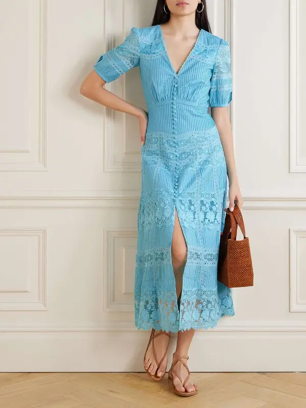 Saloni Spliced Pleated Dress