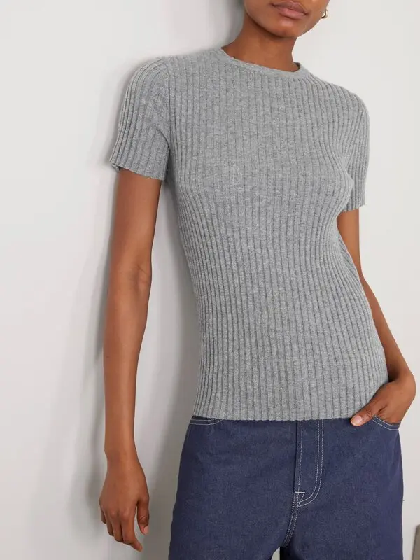 THE ELDER STATESMAN Ribbed Cashmere Short-sleeved Knit Sweater