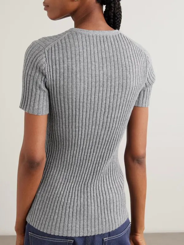 THE ELDER STATESMAN Ribbed Cashmere Short-sleeved Knit Sweater