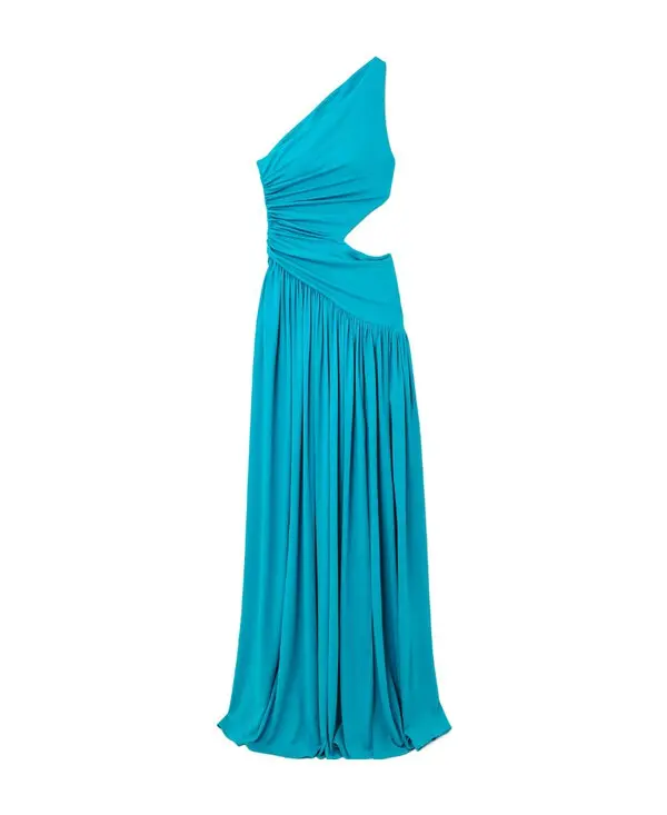 Michael Kors Pleated Knitted One Shoulder Maxi Dress - Blue