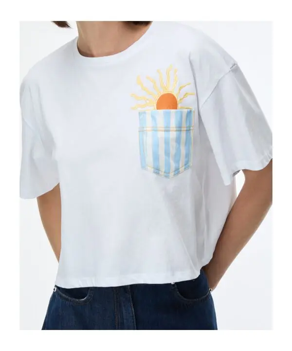 IBLUES Cropped T-shirt With Embroidered Sun Detail