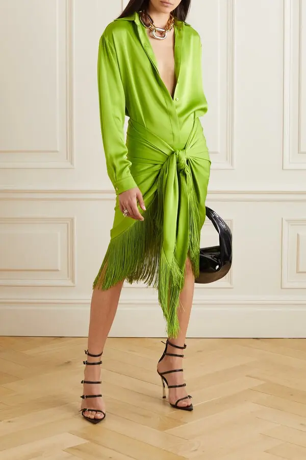 Michael Kors Asymmetrical Fringed Skirt With Lace Detail