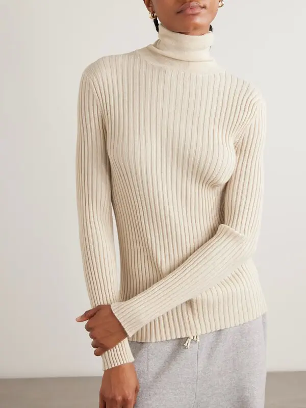 THE ELDER STATESMAN Ribbed Cashmere Turtleneck Sweater