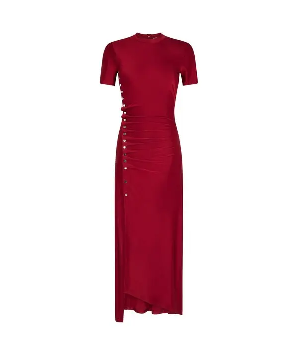 Rabanne Gathered Jersey Crewneck Maxi Dress