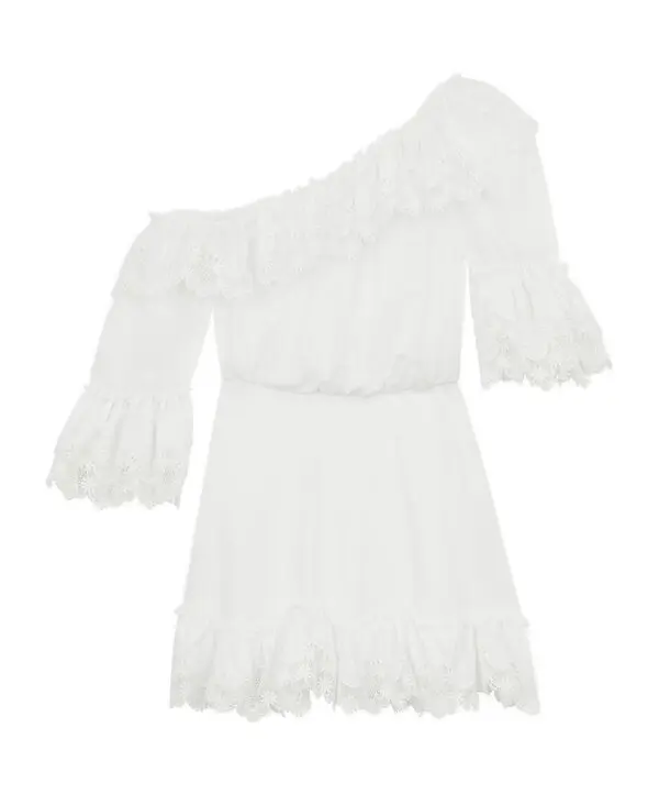 Saint Laurent One-shoulder Ruffled Dress In Cotton Poplin