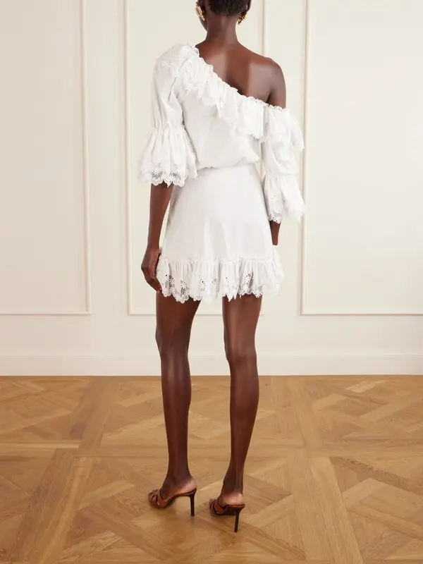 Saint Laurent One-shoulder Ruffled Dress In Cotton Poplin - Off-white