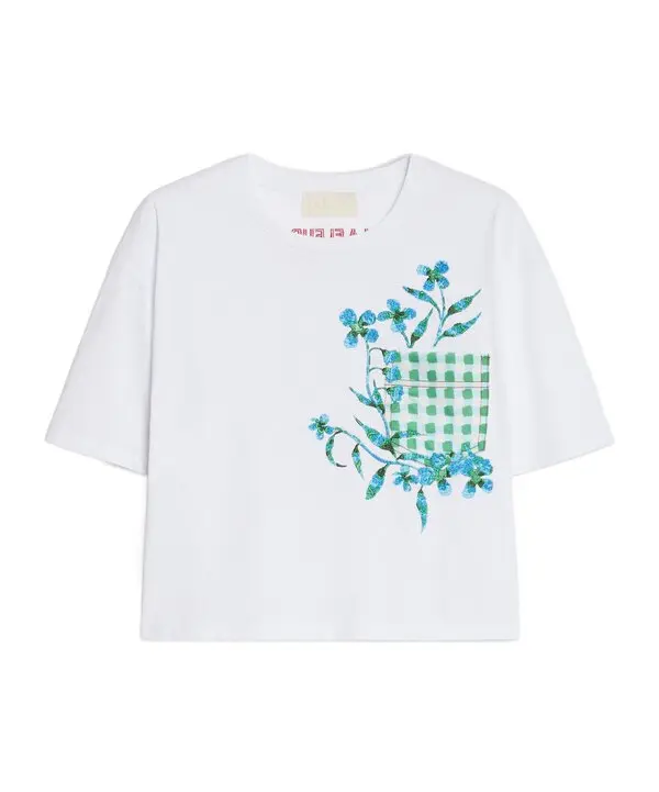 IBLUES Cropped T-shirt With Embroidered Floral Detail