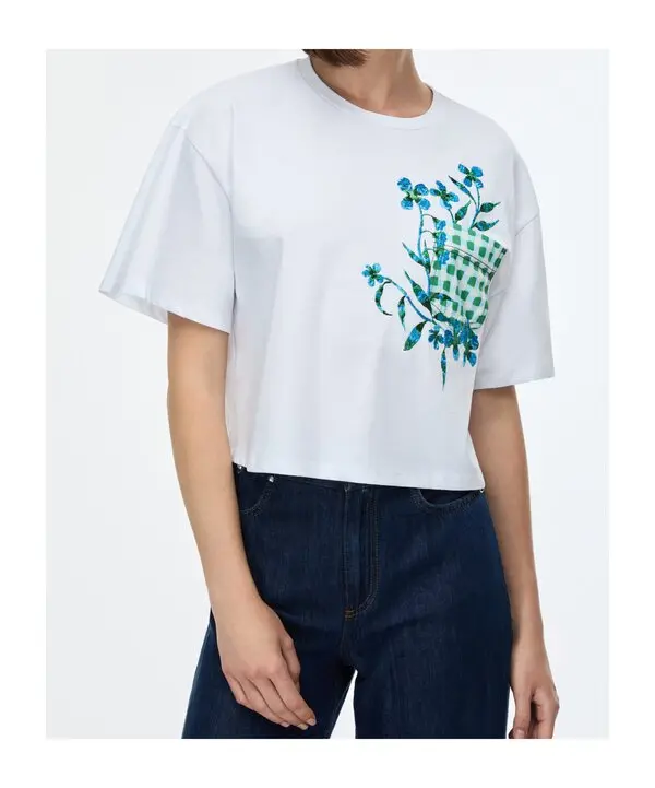 IBLUES Cropped T-shirt With Embroidered Floral Detail