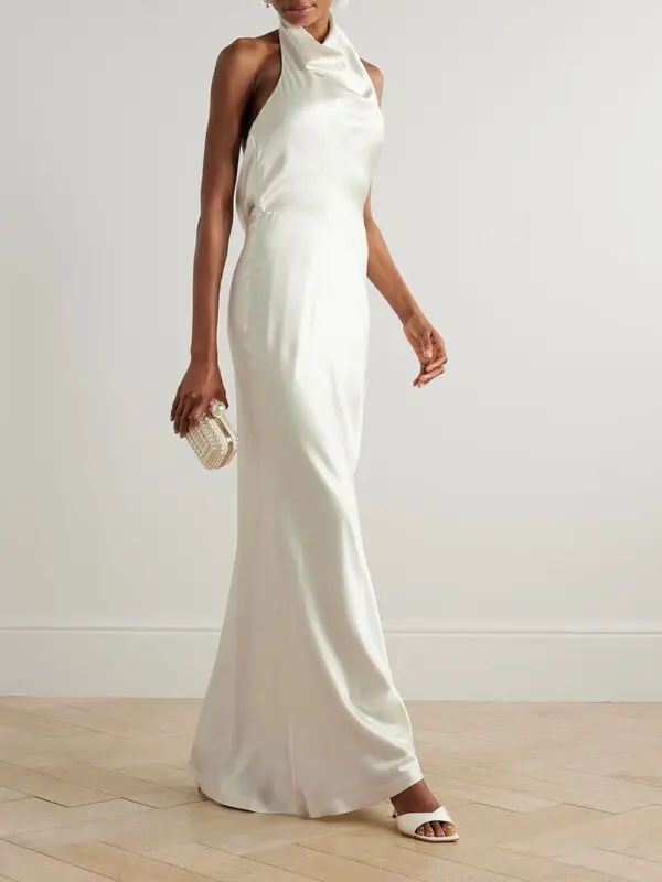 Rebecca Vallance Attia Silk Satin Halterneck Maxi Dress With Open Back