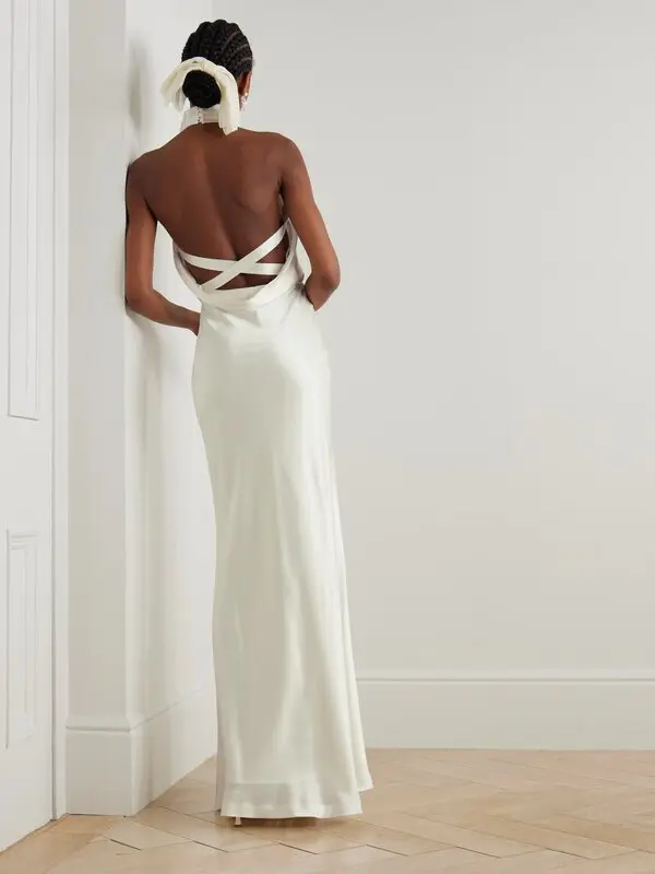 Rebecca Vallance Attia Silk Satin Halterneck Maxi Dress With Open Back