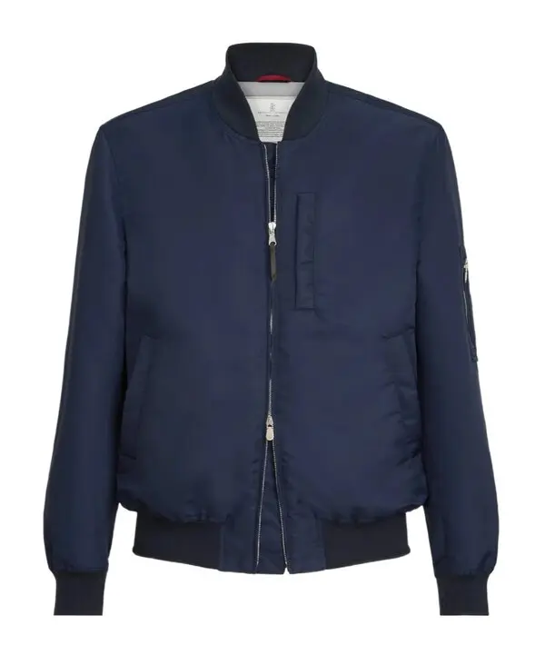 Brunello Cucinelli Bomber Jacket With Zip-up Closure And Ribbed Accents