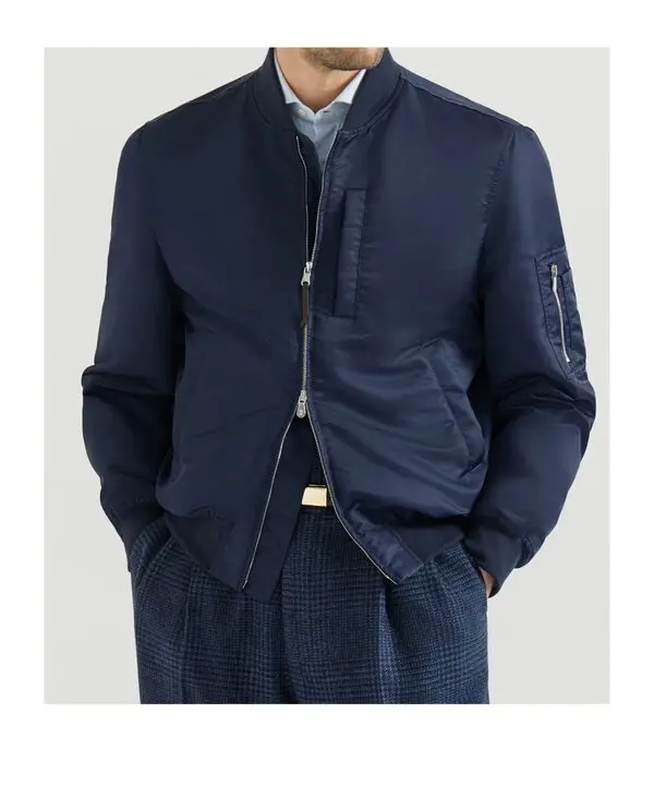 Brunello Cucinelli Bomber Jacket With Zip-up Closure And Ribbed Accents