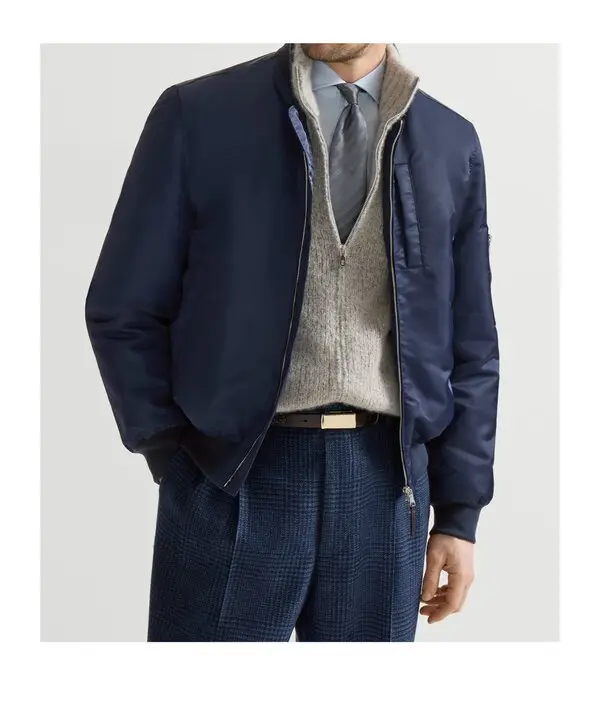 Brunello Cucinelli Bomber Jacket With Zip-up Closure And Ribbed Accents