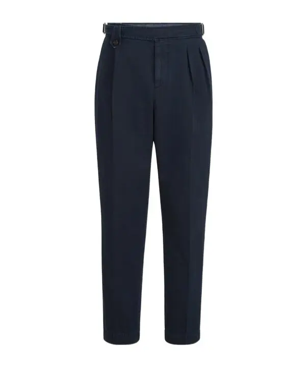 Brunello Cucinelli Cotton Chevron Trousers With Double Pleats And Waist Tabs - Navy Blue