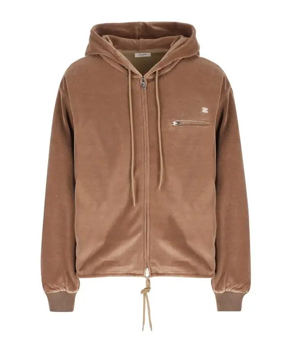 Celine Long-sleeved Hooded Casual Jacket With Zippered Pocket - Brown