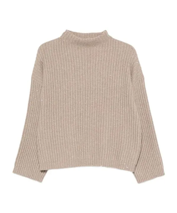 Brunello Cucinelli High-neck Long-sleeve Knitwear With Ribbed Details