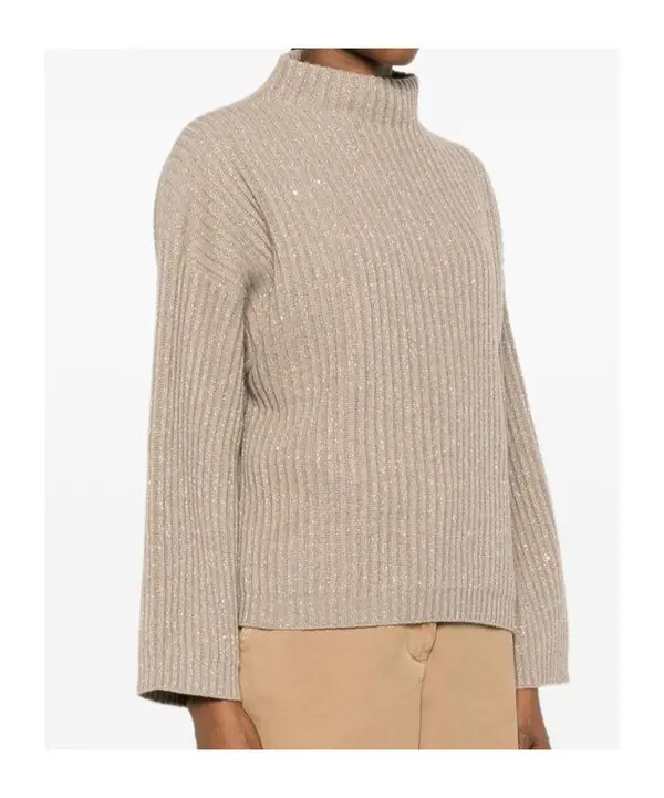 Brunello Cucinelli High-neck Long-sleeve Knitwear With Ribbed Details