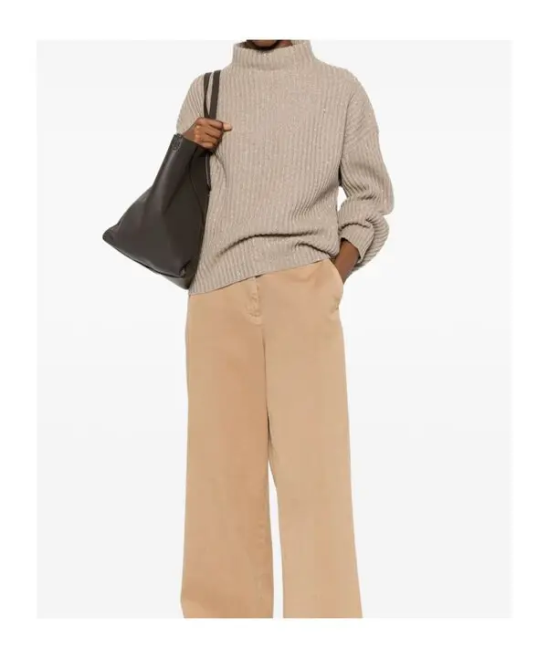 Brunello Cucinelli High-neck Long-sleeve Knitwear With Ribbed Details
