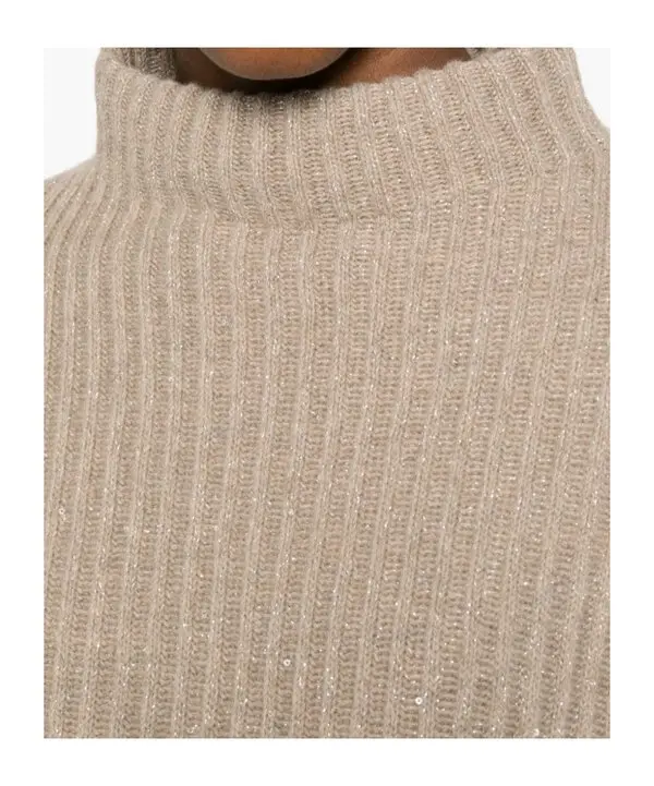 Brunello Cucinelli High-neck Long-sleeve Knitwear With Ribbed Details