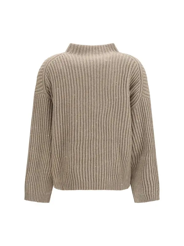 Brunello Cucinelli High-neck Long-sleeve Knitwear With Ribbed Details