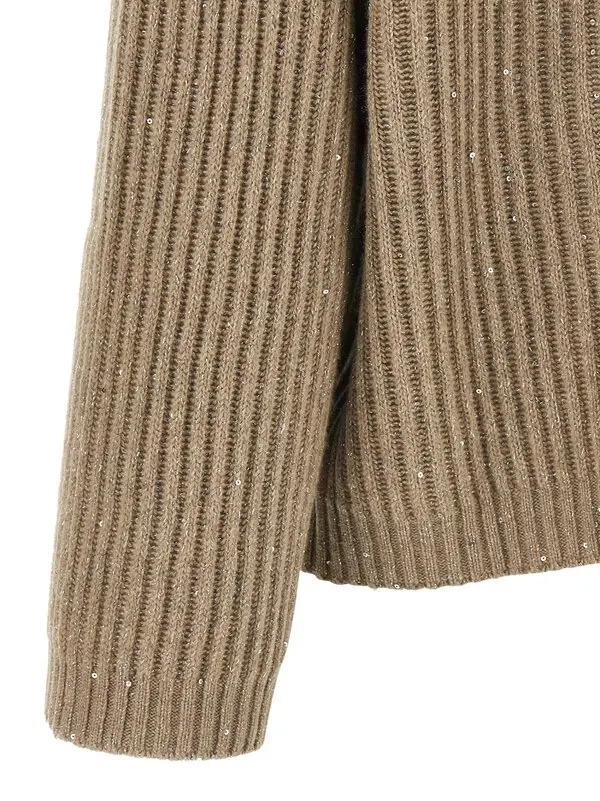 Brunello Cucinelli High-neck Long-sleeve Knitwear With Ribbed Details