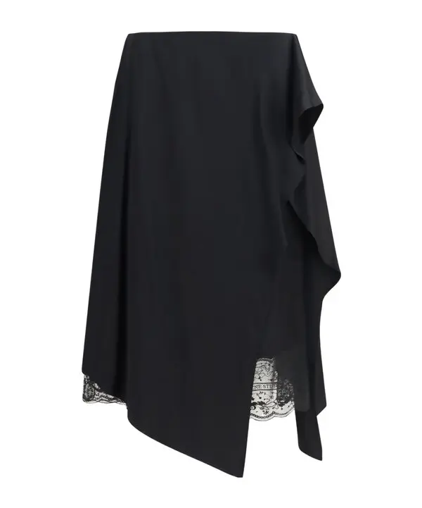 Acne Studios Satin Ruffle Skirt With Lace Trim - Black
