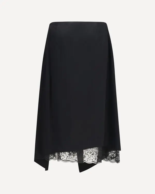 Acne Studios Satin Ruffle Skirt With Lace Trim - Black