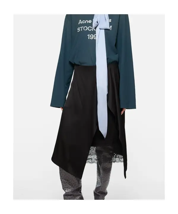 Acne Studios Satin Ruffle Skirt With Lace Trim - Black