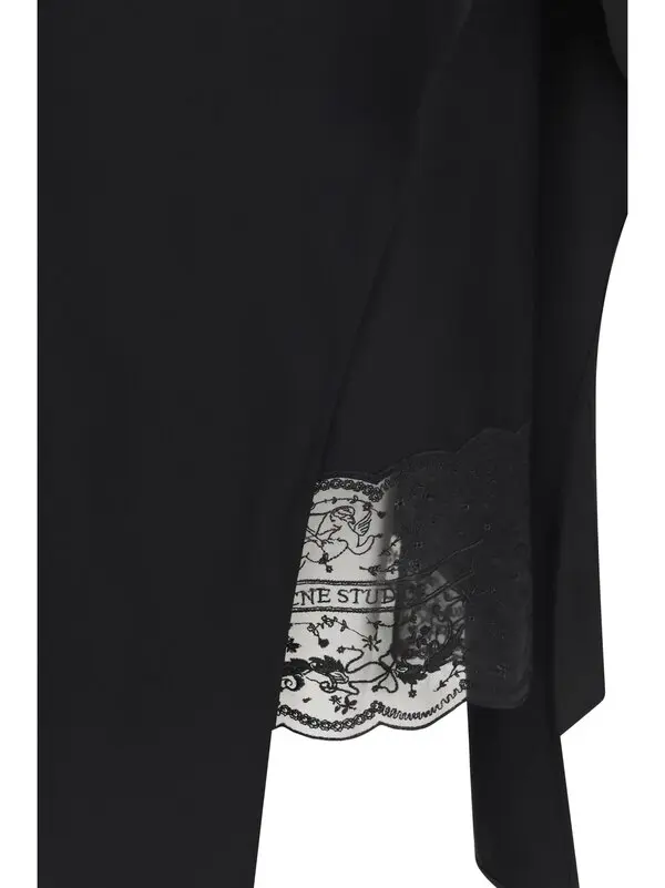 Acne Studios Satin Ruffle Skirt With Lace Trim - Black