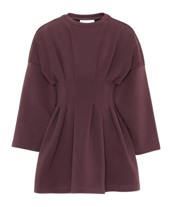 DOUUOD Pleated Drop-shoulder Jersey Dress