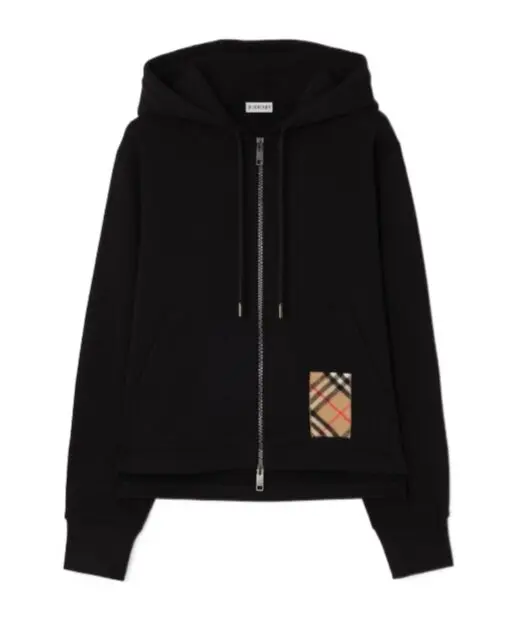 Burberry Check Label Cotton Zip Hoodie - Black