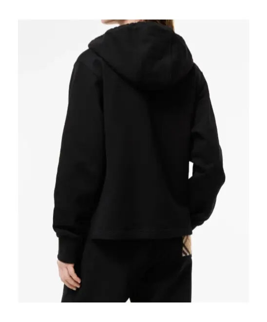 Burberry Check Label Cotton Zip Hoodie - Black