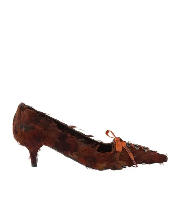 Prada Feather-embellished Satin Pumps