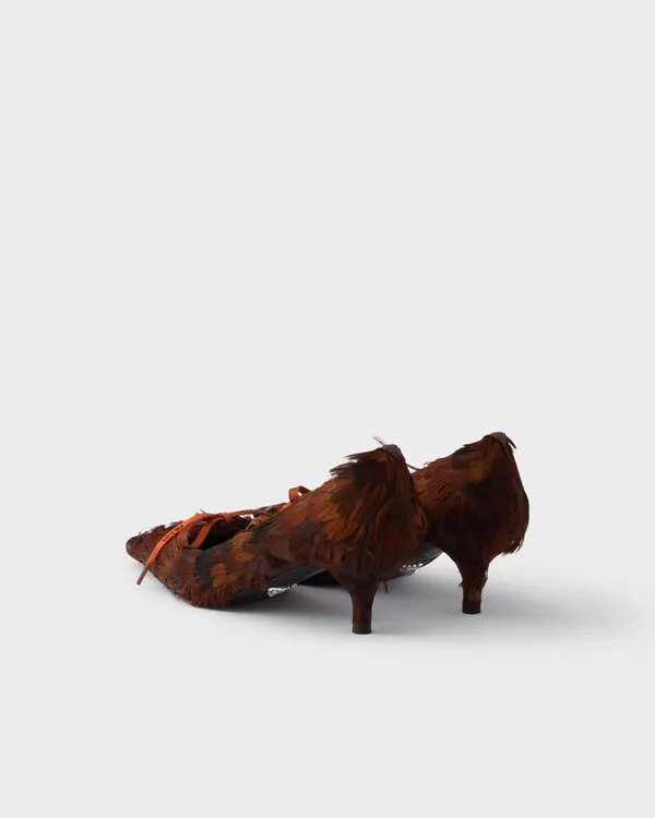 Prada Feather-embellished Satin Pumps